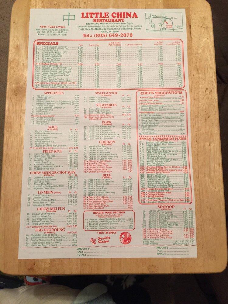Menu at Little China restaurant, Aiken, York St NE