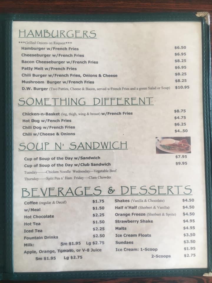 Menu at Maridon's Cafe & Malt Shop, Forest Grove