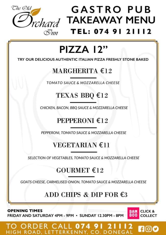 Menu at Orchard Inn, Letterkenny pub & bar, Letterkenny
