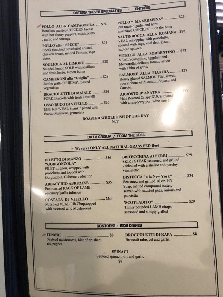 Menu at Osteria Trevi restaurant, Madison