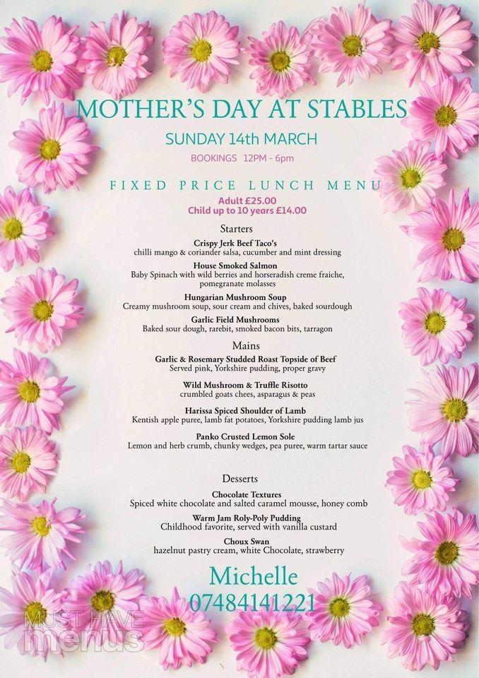 Menu at Stables Bistro restaurant, Hyde