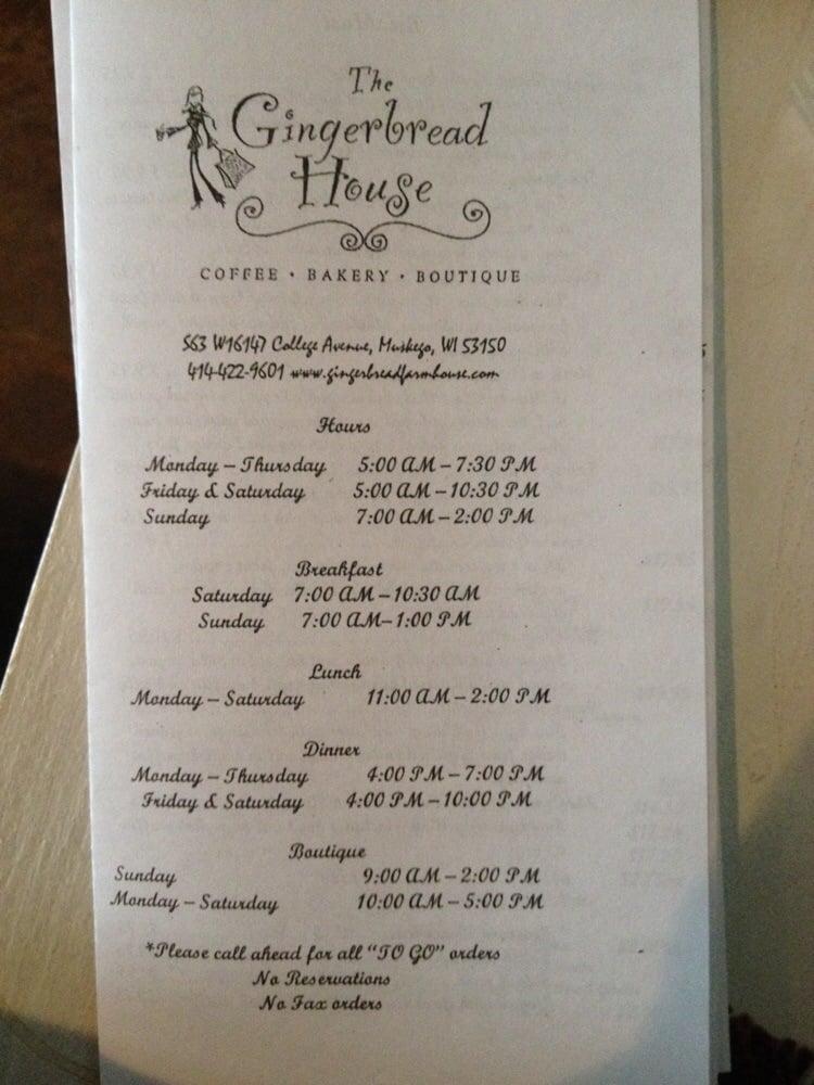 Menu at The Gingerbread House cafe, Muskego