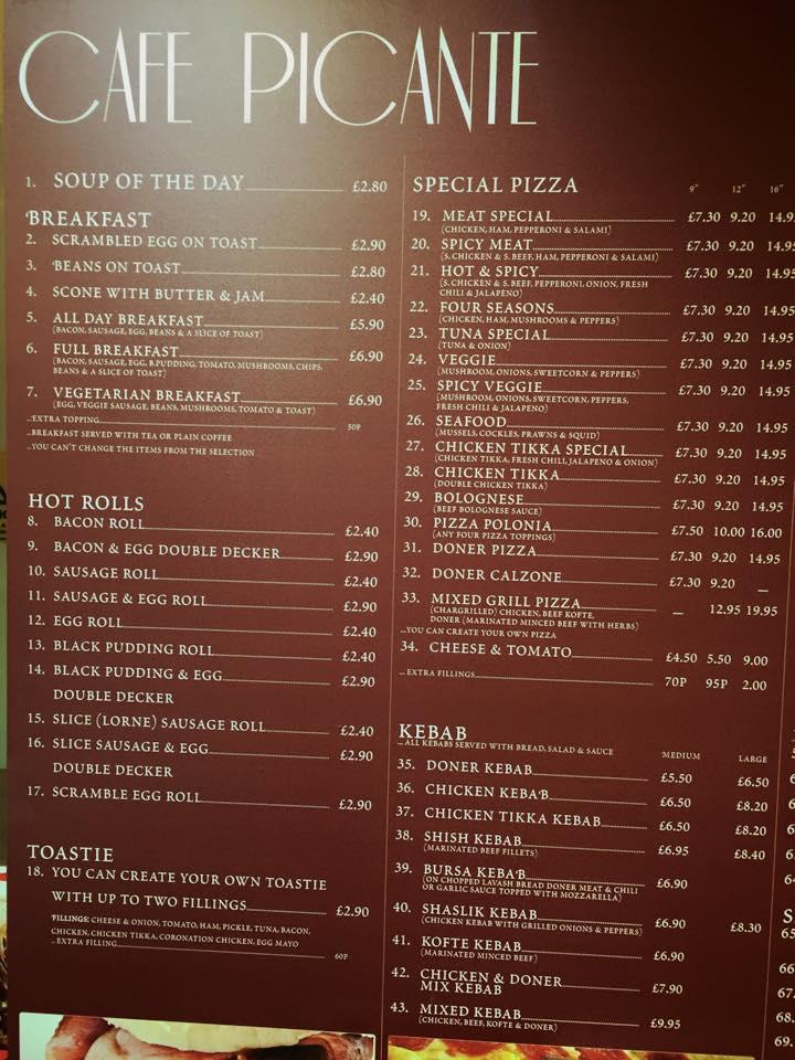 Menu at Cafe Picante, Alness