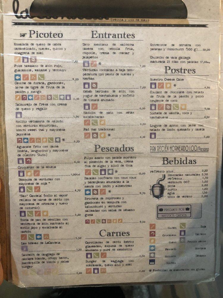 Carta de Restaurante La Candela, Cádiz