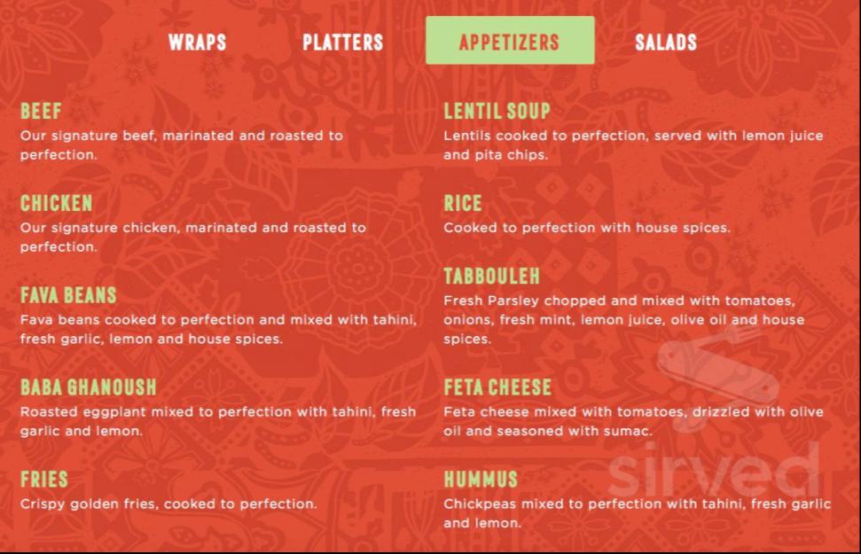 Menu at Lazeez Shawarma restaurant, Mississauga, Glen Erin Dr Unit 13B