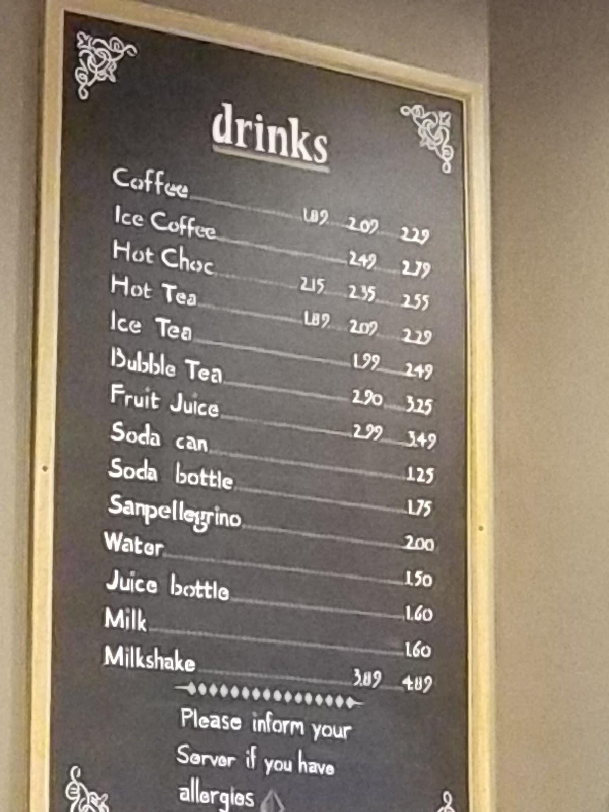 Menu at Steampunk Station cafe, Haverhill