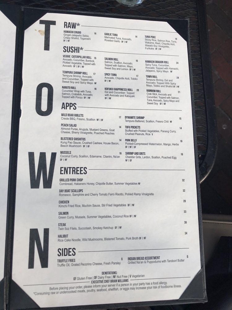 Menu at Town restaurant, Nantucket