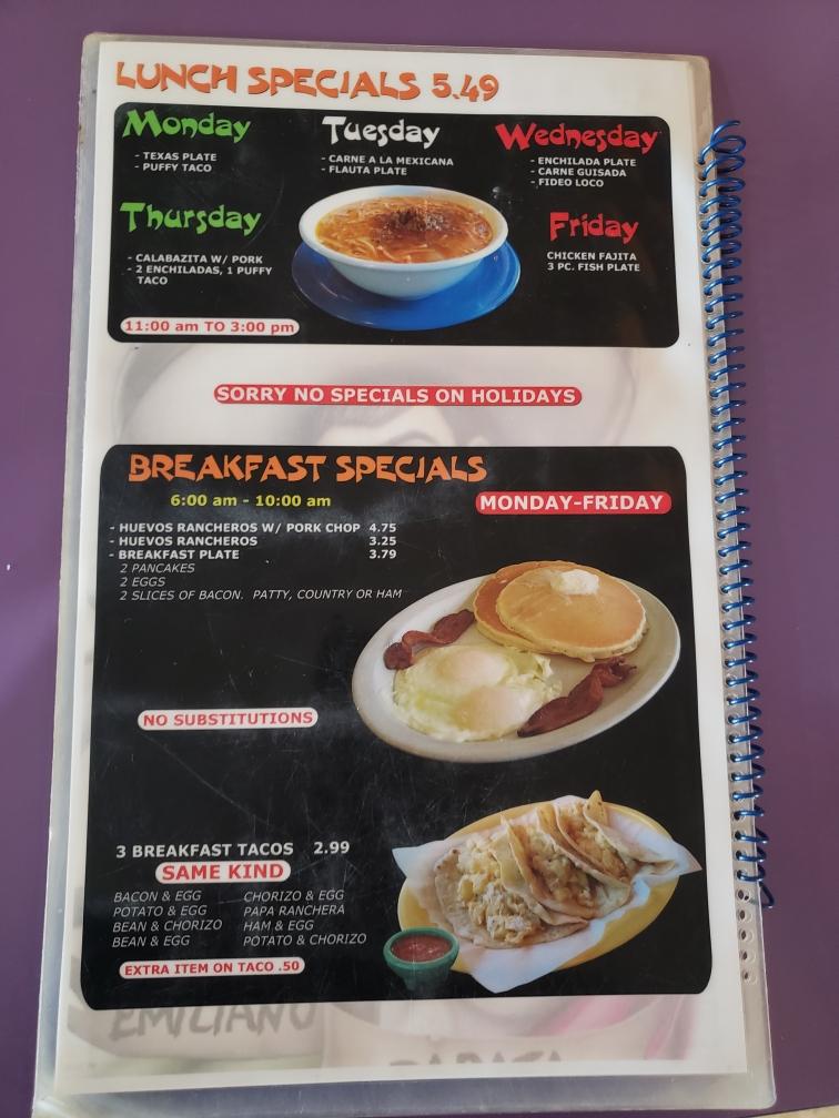 Menu at Viva Zapata Mexican Restaurant, Devine