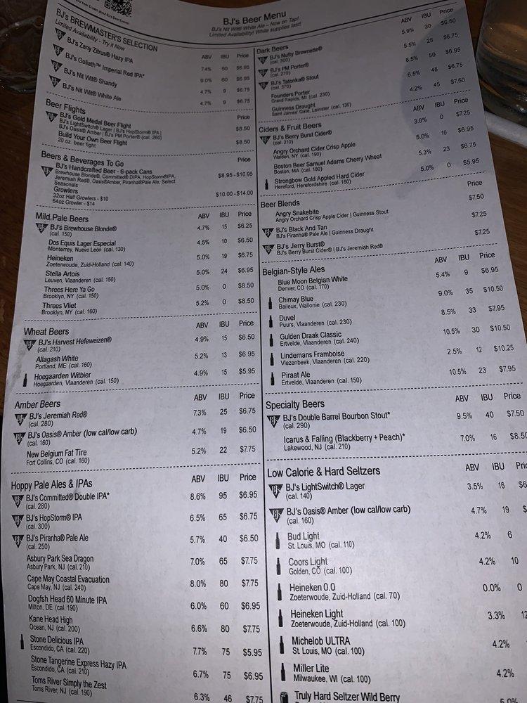 Menu at BJ's Restaurant & Brewhouse, Toms River