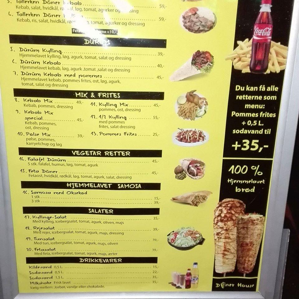 Menu at Doner House restaurant, Aarhus