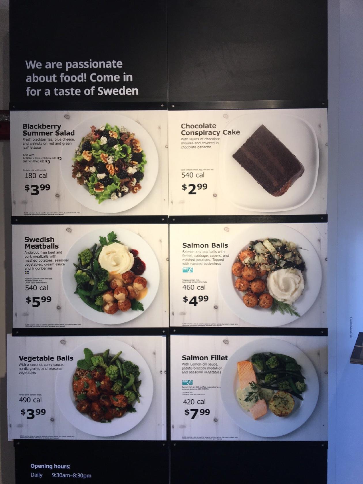 Menu at IKEA Restaurant, San Diego