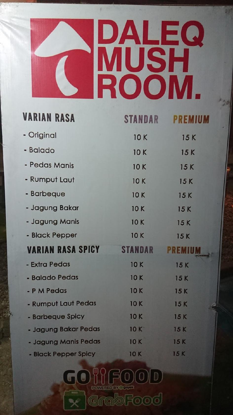 Menu at Jamur Crispy Daleq cafe, Pekanbaru, F9JG+C7X
