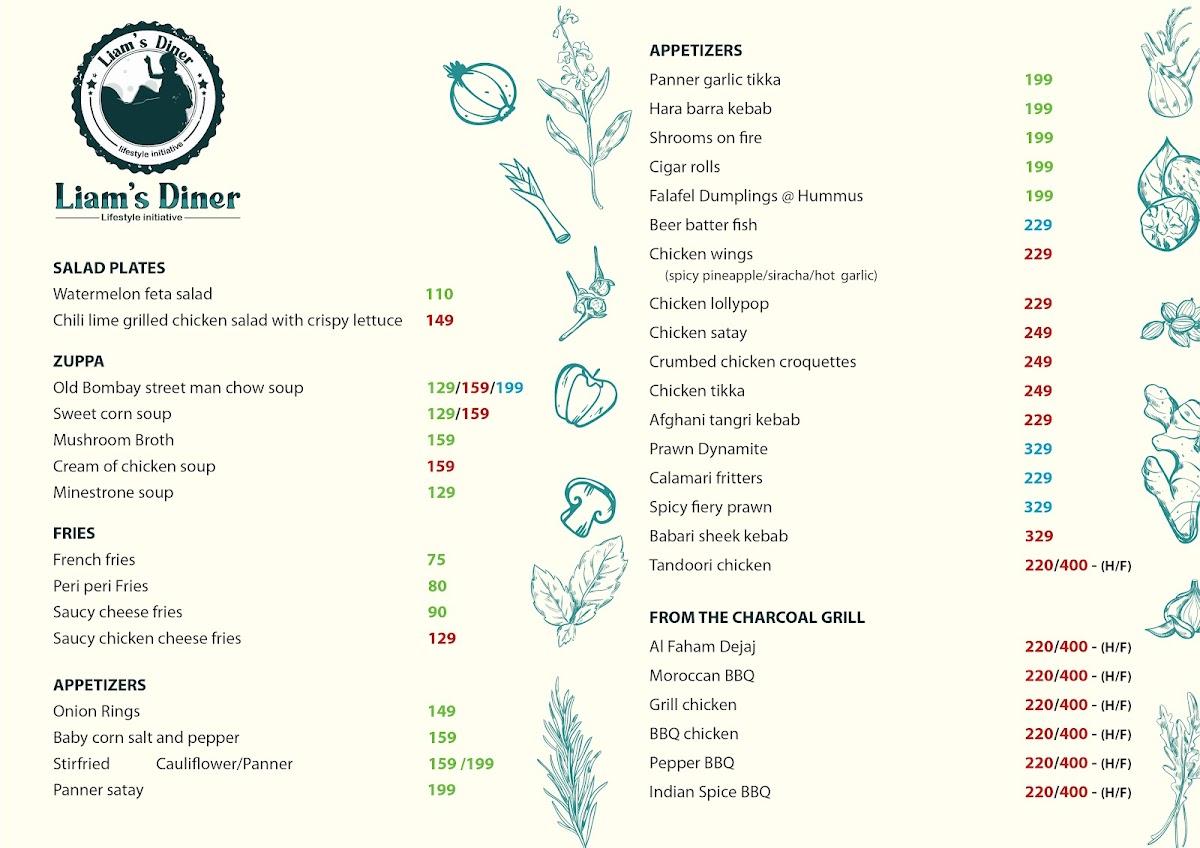 Menu at Liam's Diner, Chennai