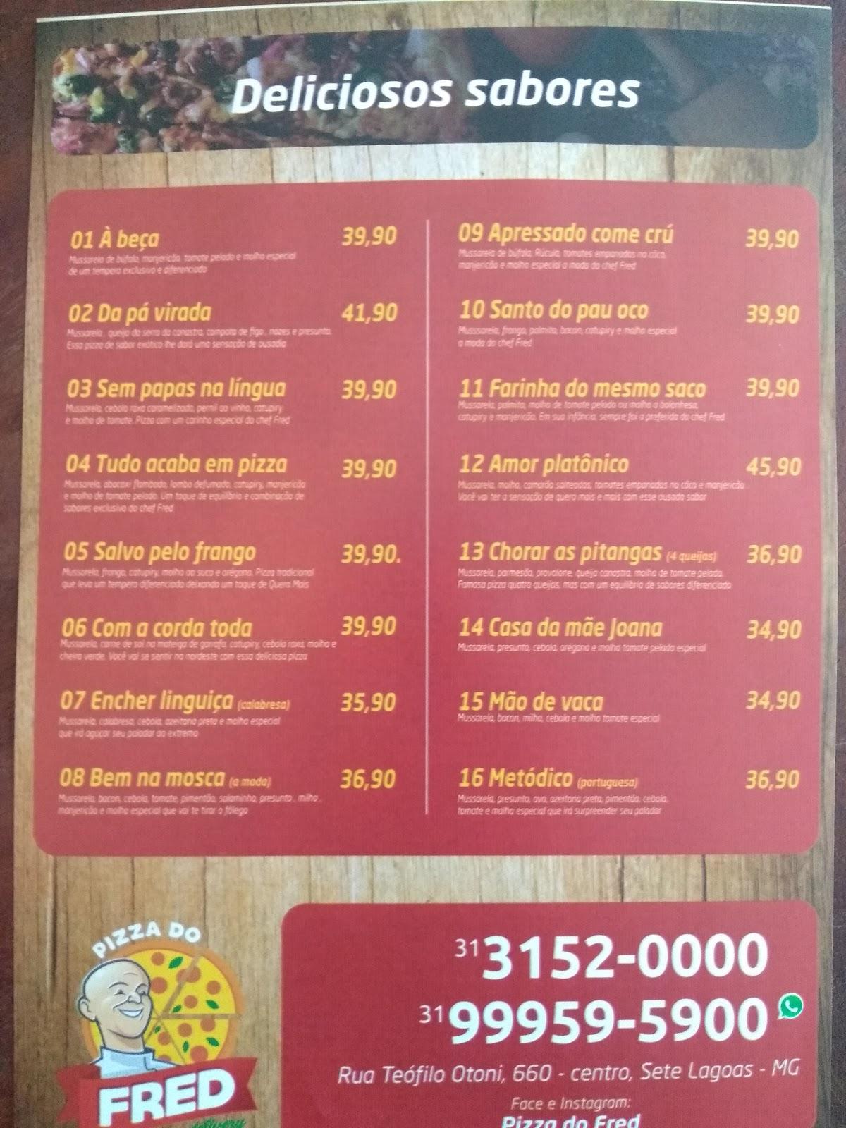 Menu at Pizza do Fred restaurant, Sete Lagoas