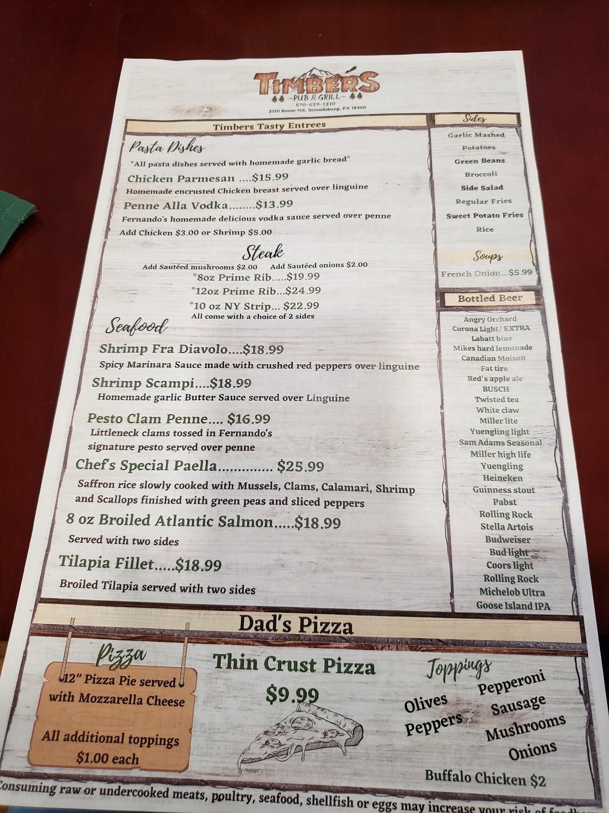 Menu at Timber's Pub & Grill, Reeders