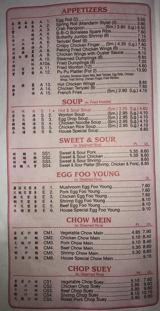 Menu at Tin Tsin restaurant, Smithfield