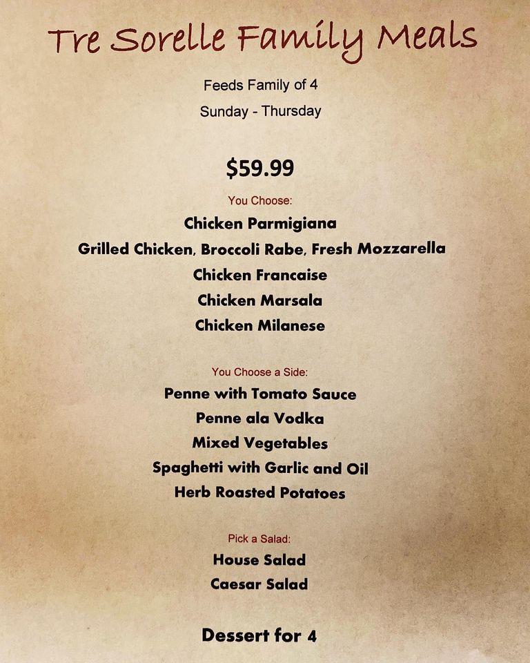 Menu at Tre Sorelle Ristorante restaurant, Sea Cliff