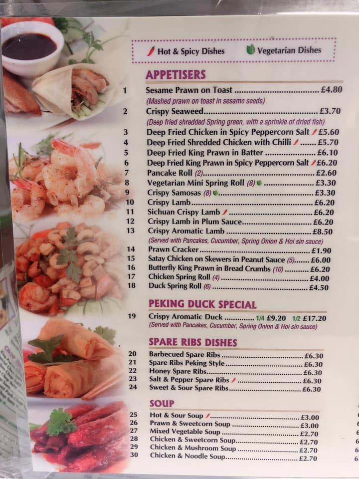 Menu at Wong's Chinese Take Away fast food, Salisbury