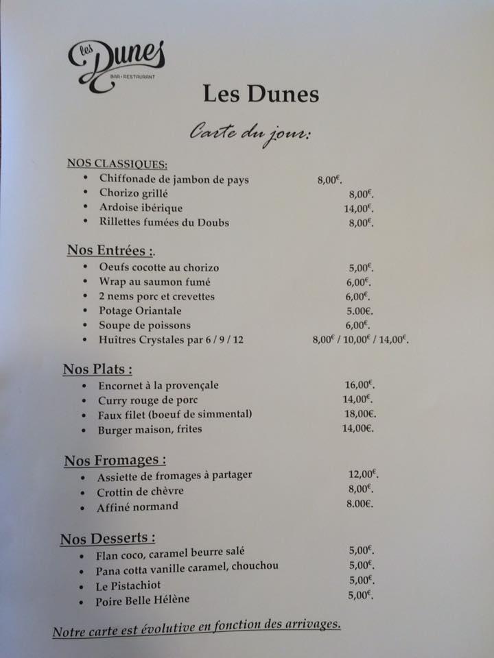 Menu au Les Dunes restaurant, Gouville-sur-Mer