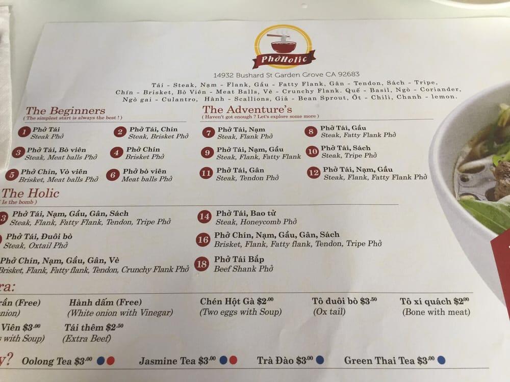 Menu at Phởholic restaurant, Westminster, Bushard St