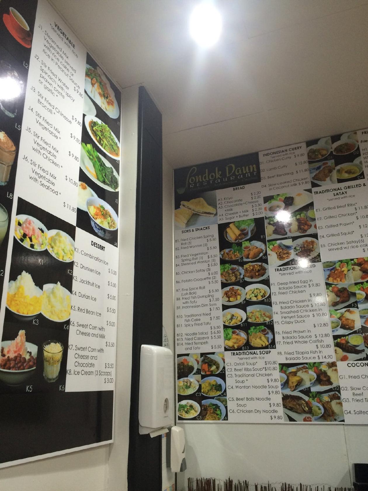 Menu at Pondok Daun Restaurant, Adelaide