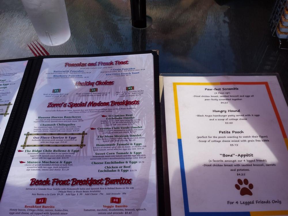 Menu at Zorro's Cafe & Cantina, Pismo Beach