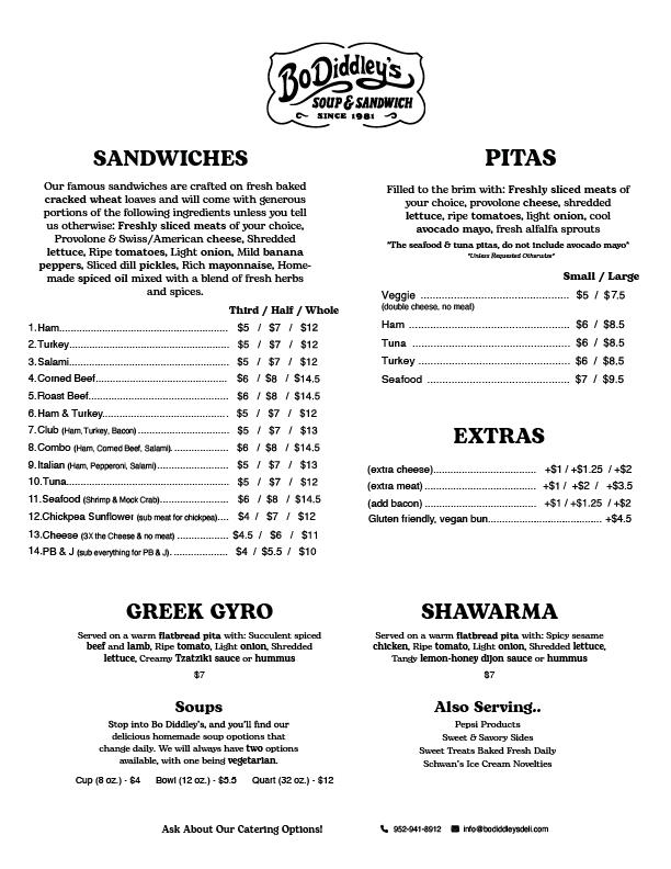 Menu at Bo Diddley's pub & bar, Eden Prairie