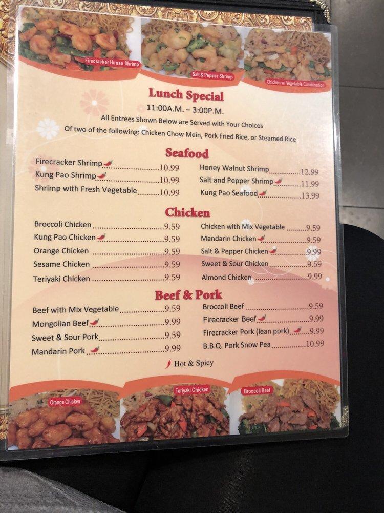 Menu at Dynasty Chinese Cuisine restaurant, Hanford