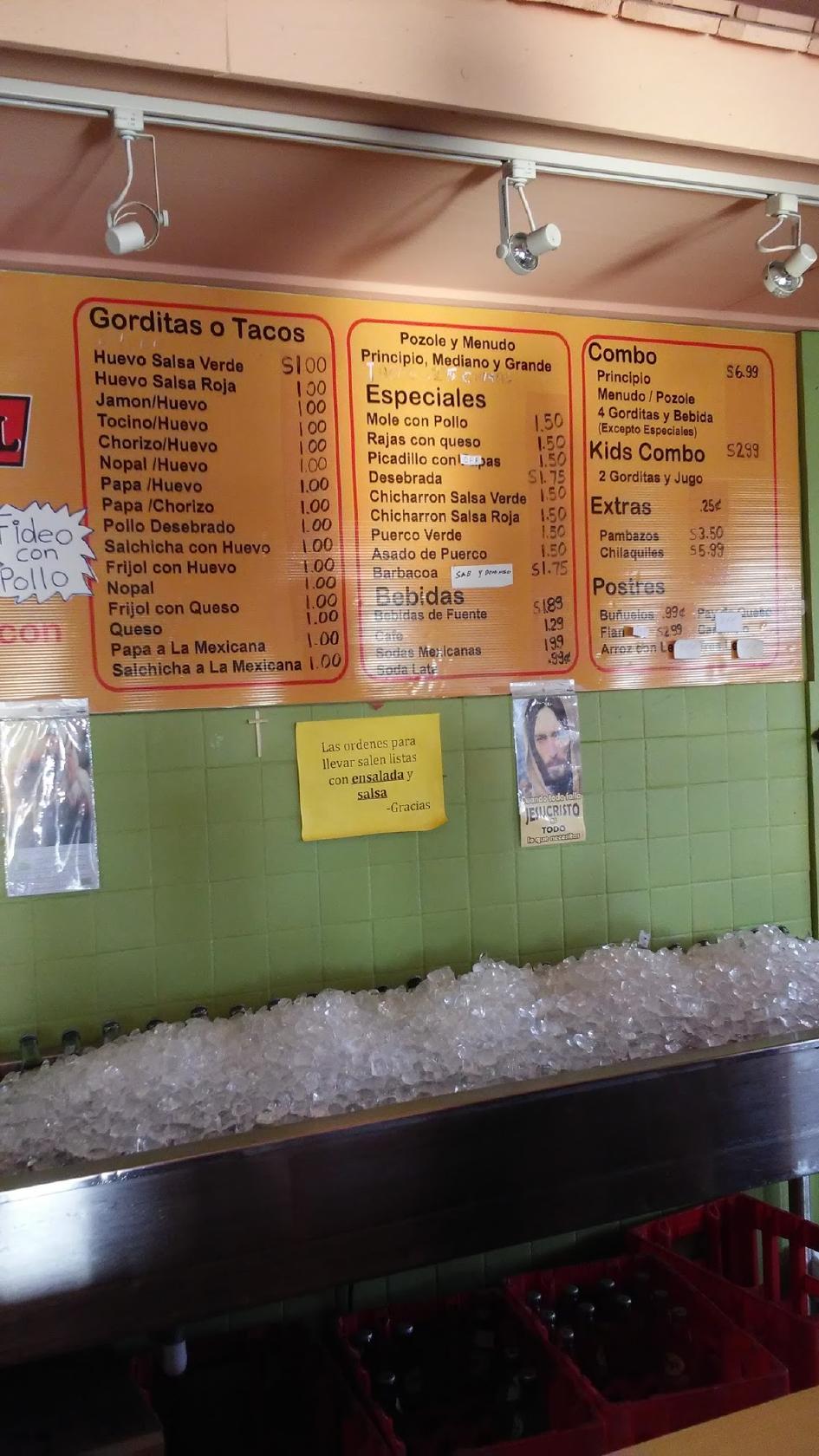 Menu at Gorditas la Original restaurant, McAllen, N N Moorefield Rd