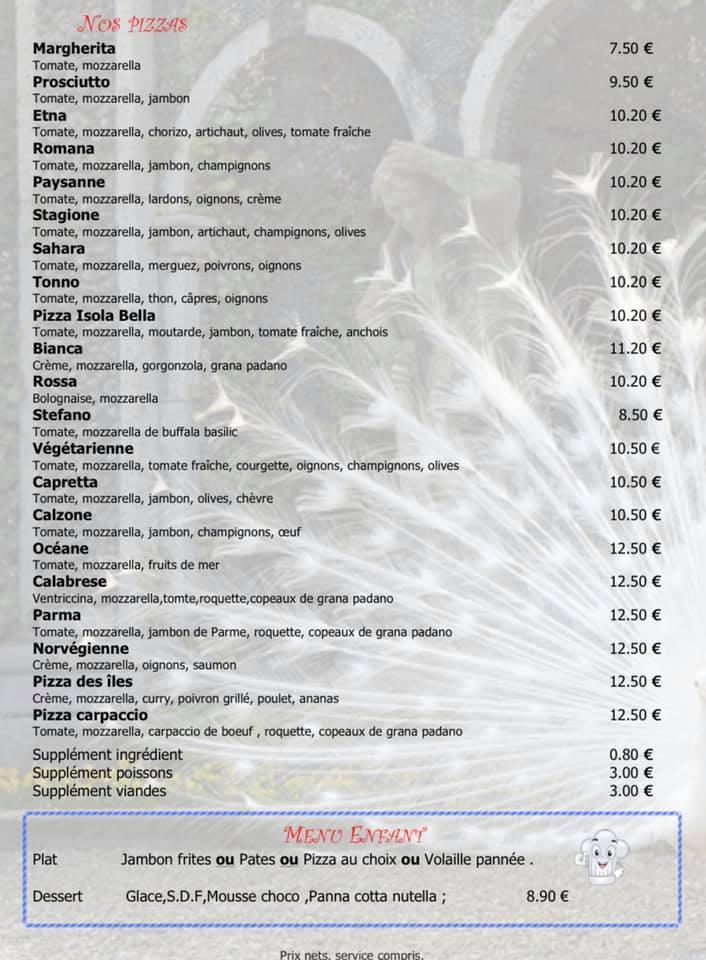 Menu au Isola Bella restaurant, Soultz-Haut-Rhin