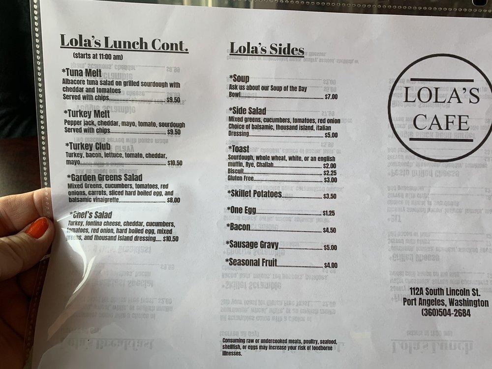 Menu at Lola's Cafe, Port Angeles