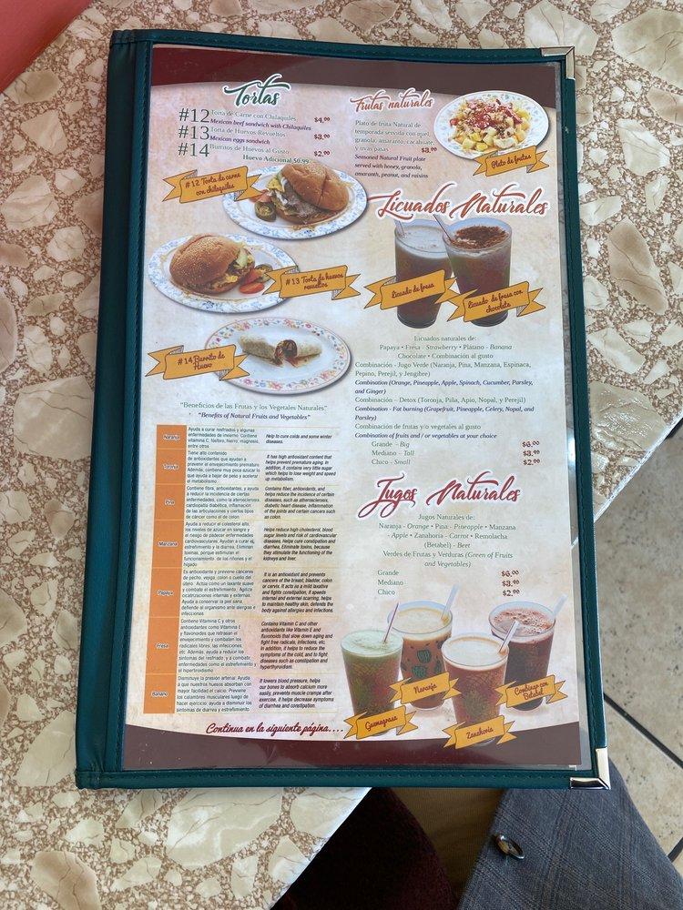 Menu at Los Chilaquiles restaurant, Oklahoma City
