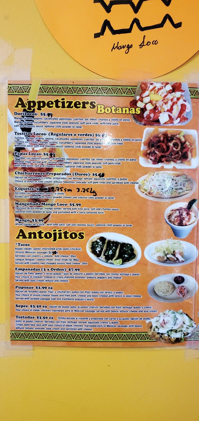Carta del restaurante Mango Loco, Lafayette