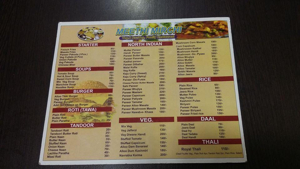 Menu at Meethi Mirchi, Varanasi