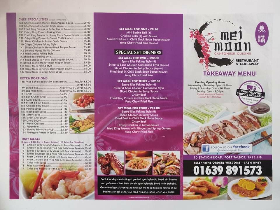 Menu at Mei Moon restaurant, Port Talbot