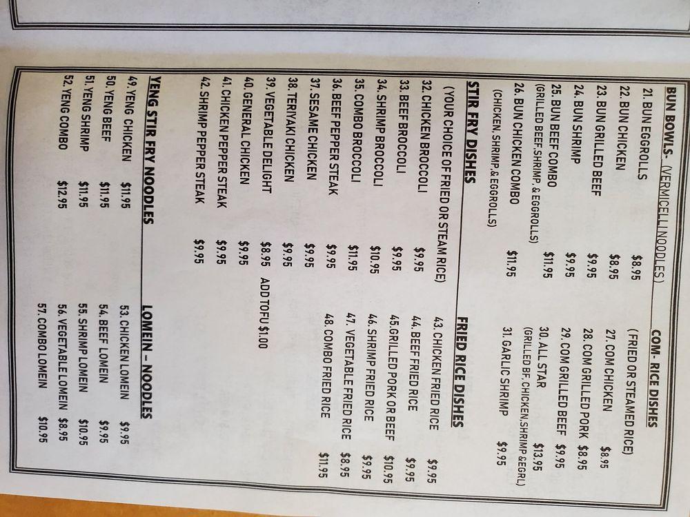 Menu at Ngo's Dine-In restaurant, Rockport