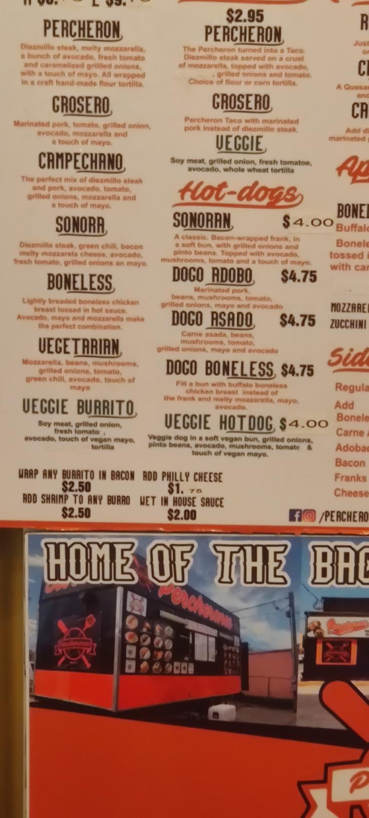 Menu at Percheron Mexican Grill restaurant, Tucson, 238 N 4th Ave