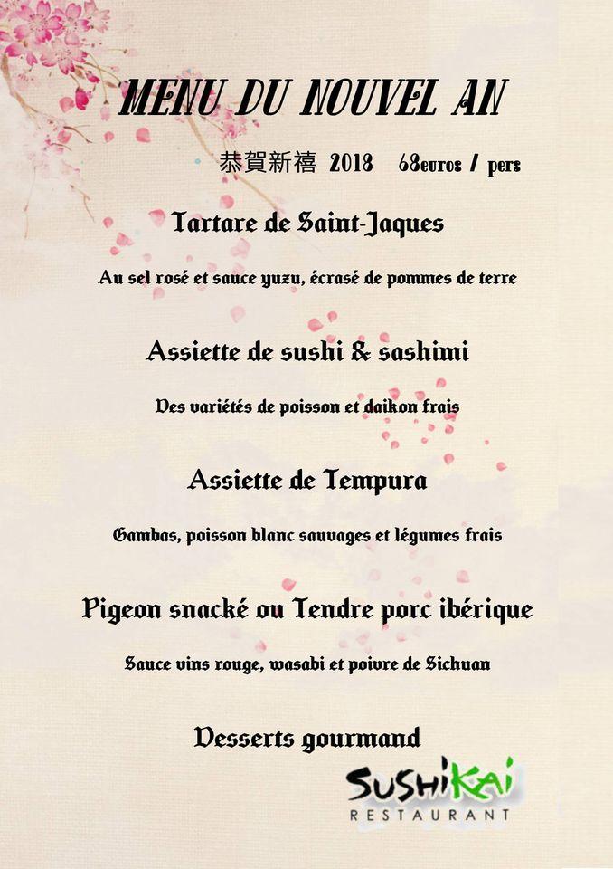 Menu at SUSHI KAI restaurant, Beaune