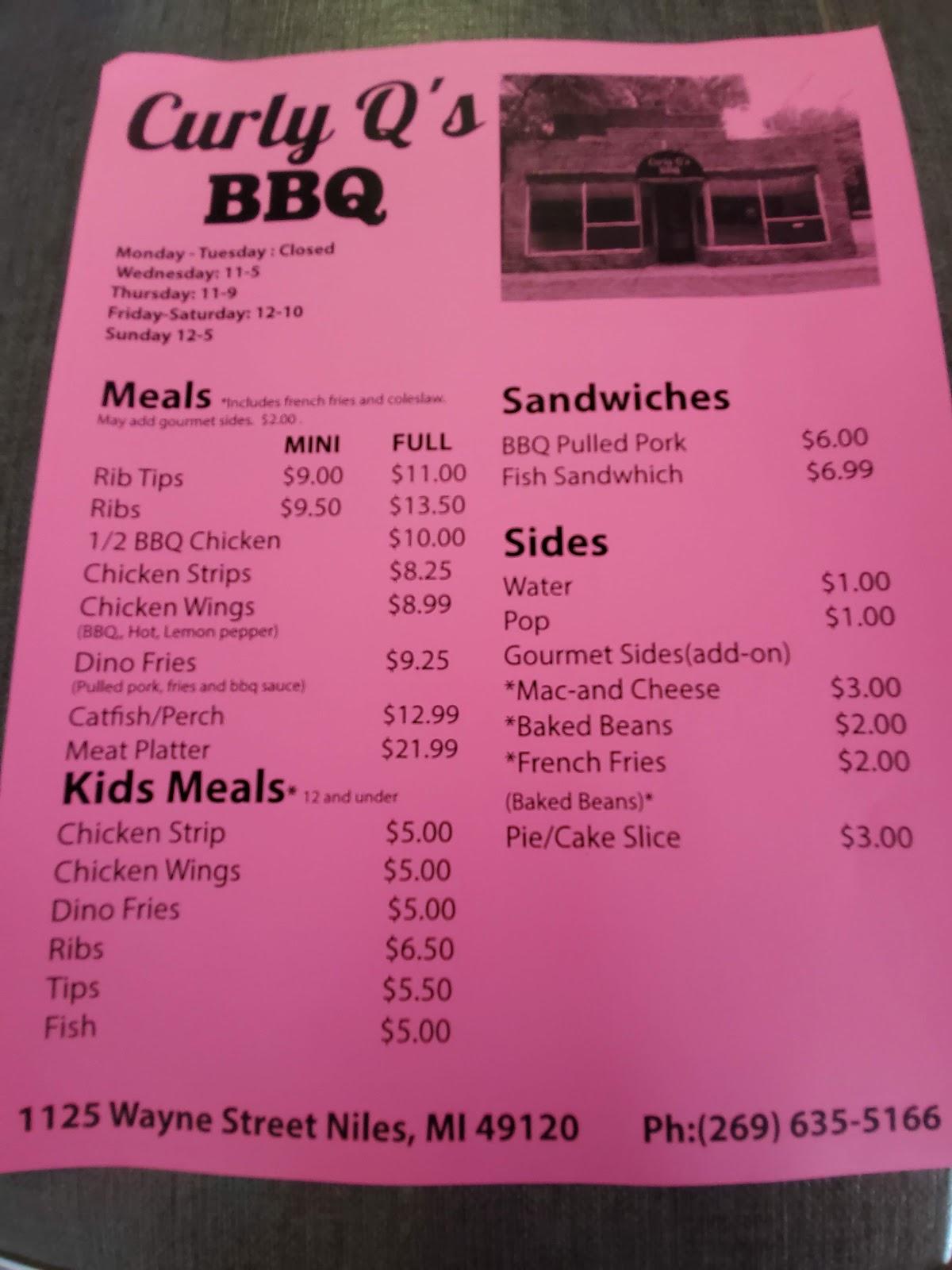 Menu at Curly Q's BBQ, Niles