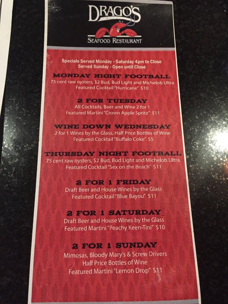 Menu at Drago's Seafood Restaurant - Jackson, Jackson
