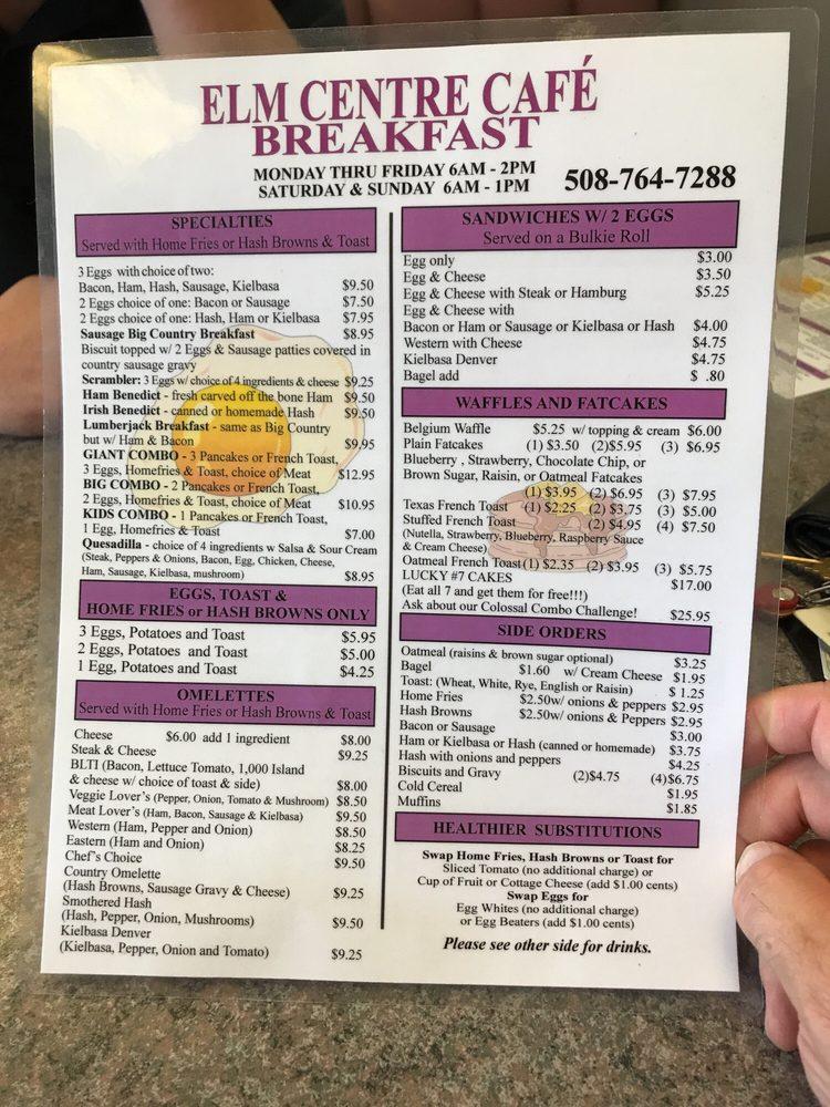 Menu at Elm Centre Cafe, Southbridge