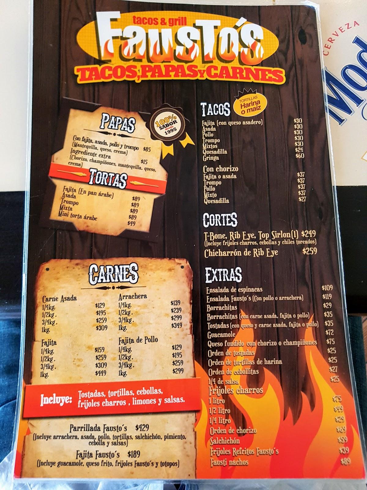 Carta de Faustos Restaurante, Tampico
