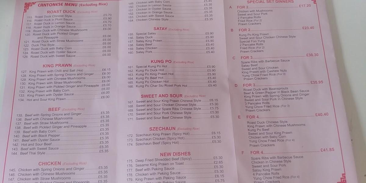 Menu at Golden Dragon restaurant, Evesham