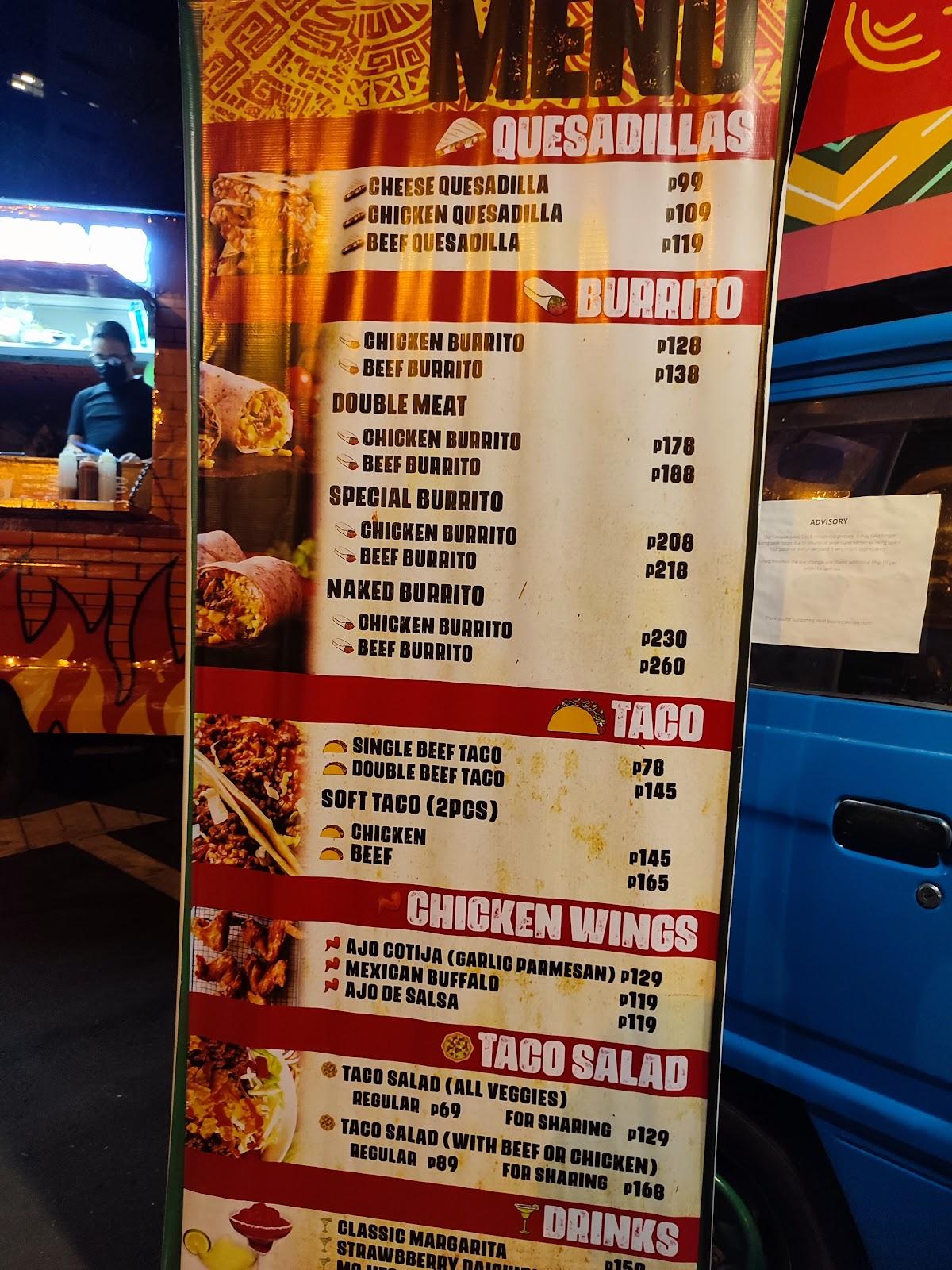 Menu at Julio guacamole restaurant, Mandaluyong