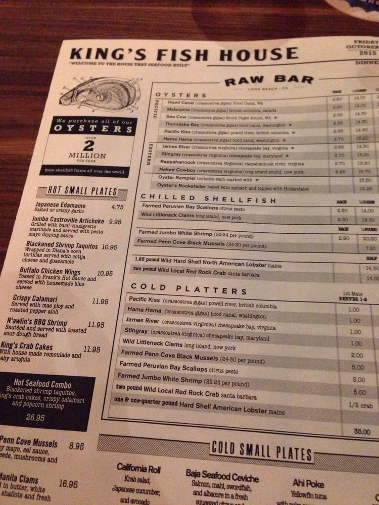 Menu at King's Fish House restaurant, Long Beach