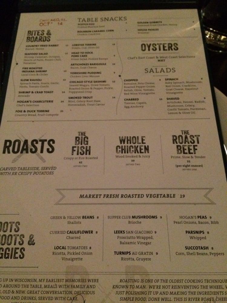 Menu at River Roast pub & bar, Chicago, 315 N La Salle St
