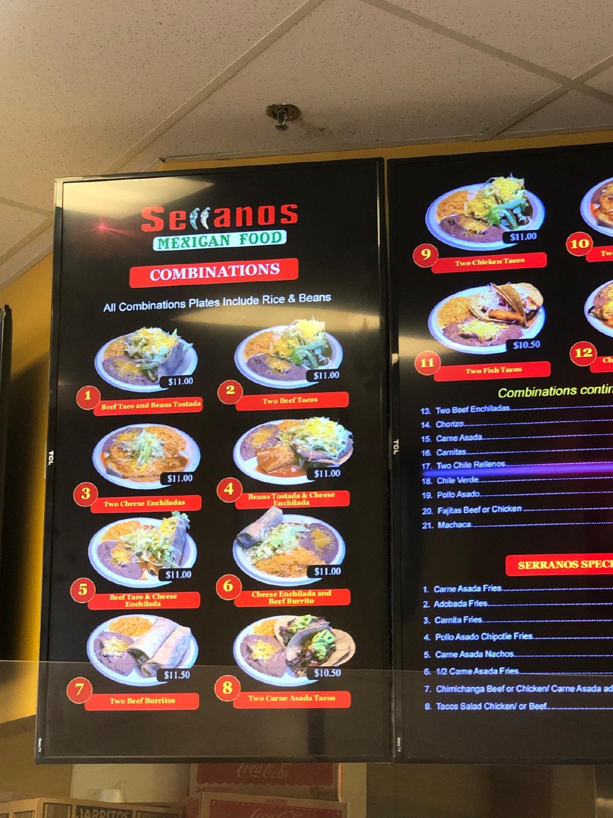 Menu at Serranos Mexican Food restaurant, Escondido