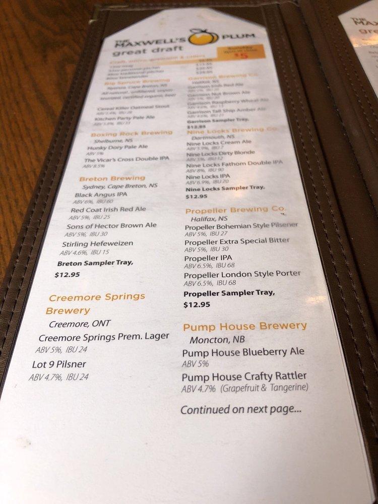Menu at The Maxwell's Plum pub & bar, Halifax