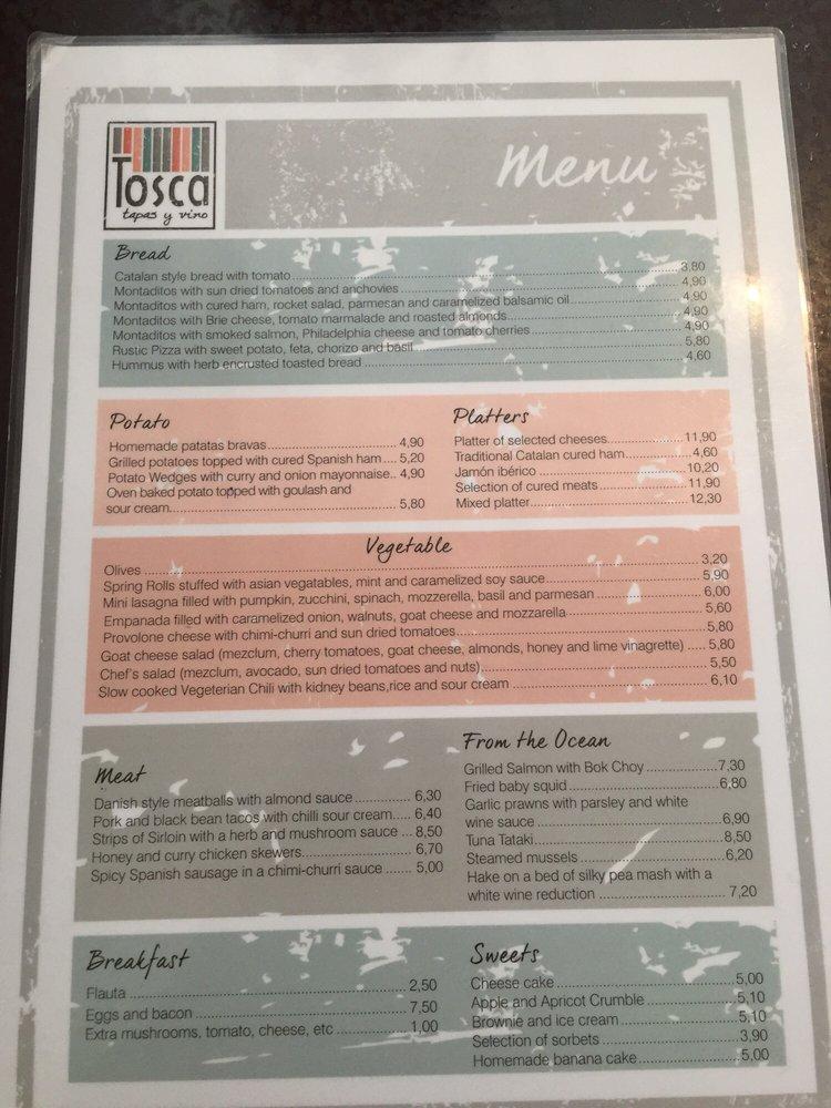 Menu at Tosca Tapas y Vino pub & bar, Barcelona