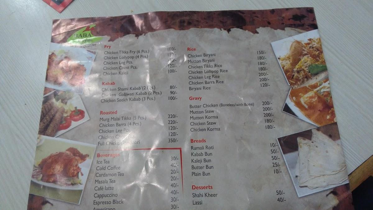 Menu at Baba Biryani, Kanpur, Rave Moti Mall